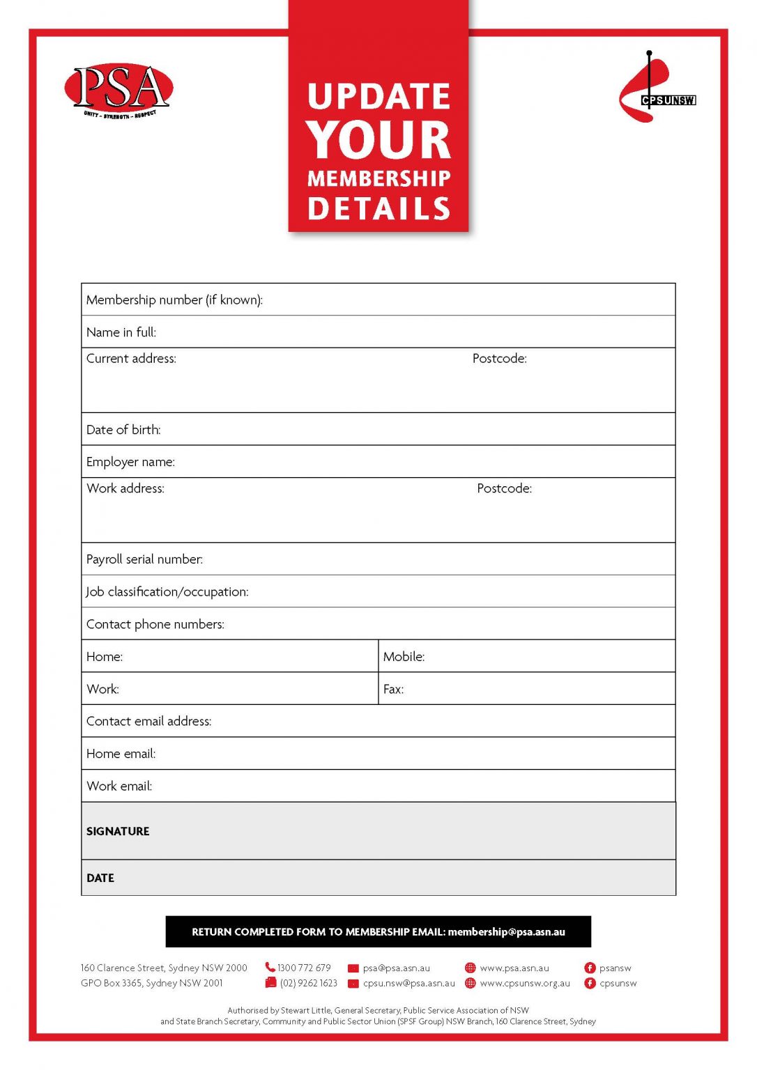 Membership Forms - Public Service Association